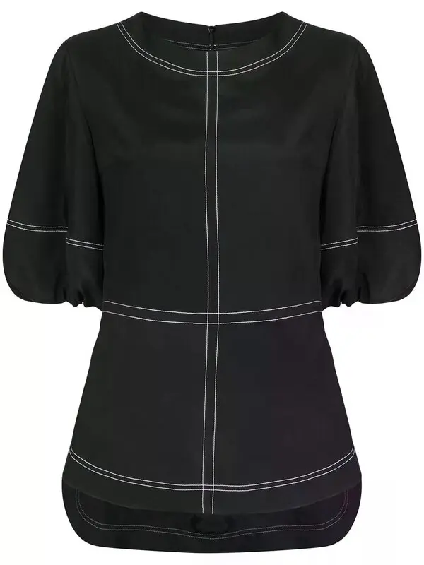 Goen.j Topstitching Puff-sleeve Blouse