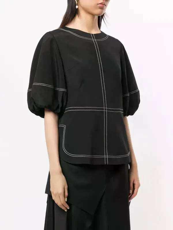Goen.j Topstitching Puff-sleeve Blouse