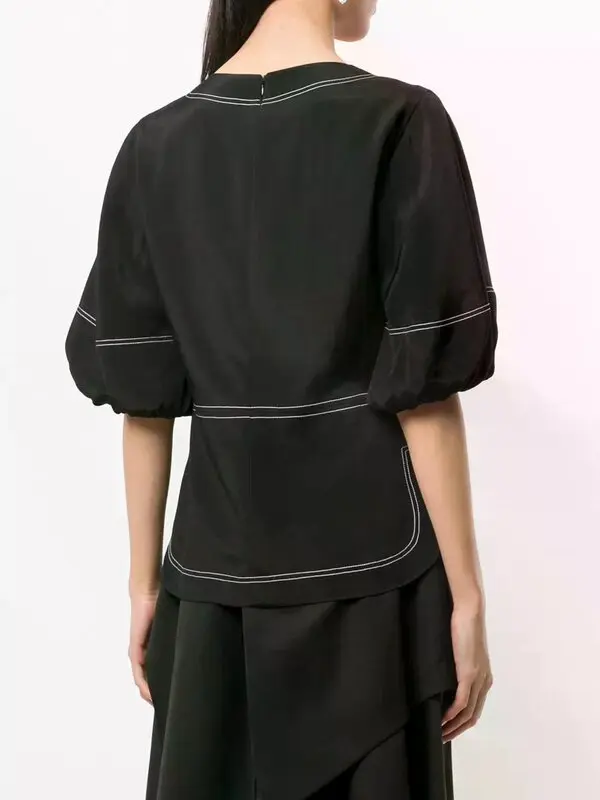Goen.j Topstitching Puff-sleeve Blouse