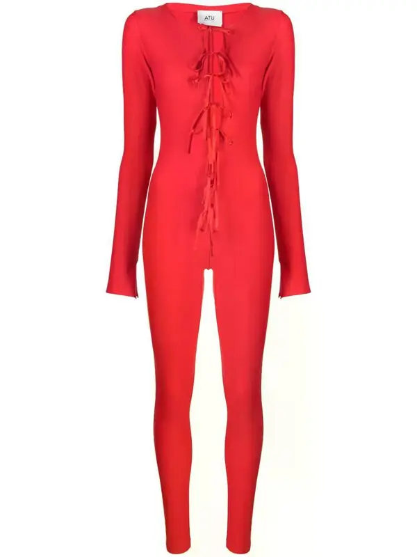 ATU BODY COUTURE Tie-fastening Satin Catsuit - Red