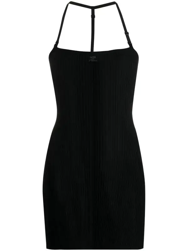 COURREGES Logo-patch Ribbed-knit Minidress