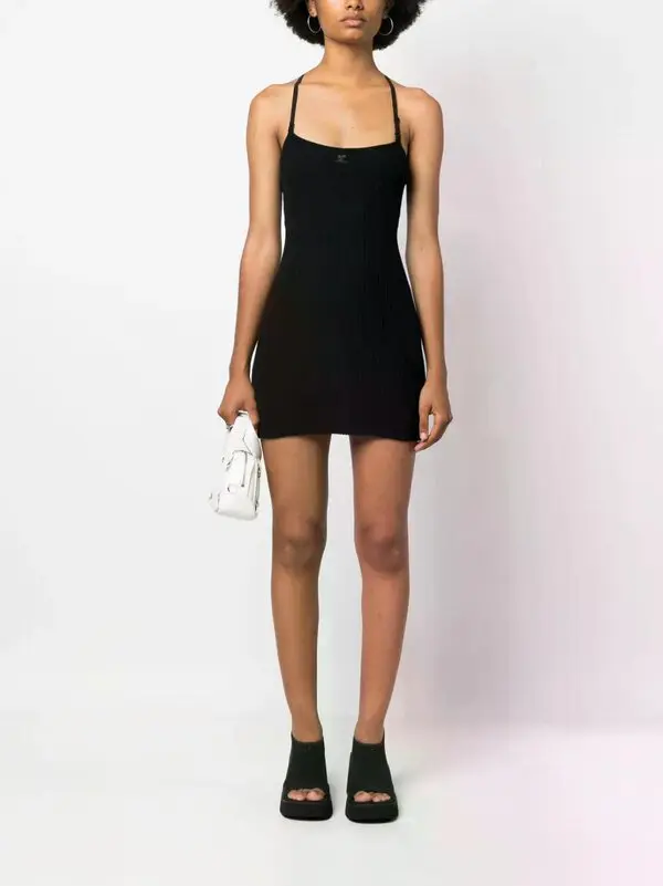 COURREGES Logo-patch Ribbed-knit Minidress