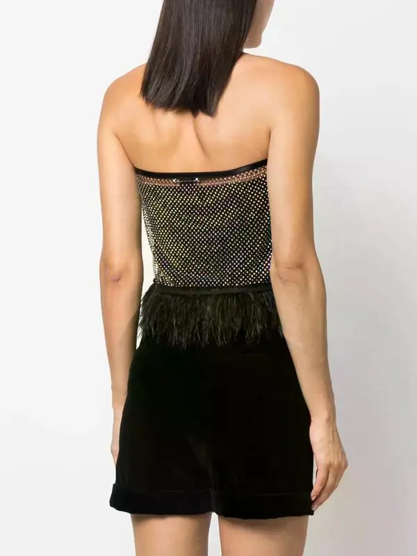 Patrizia Pepe Feather-trim Rhinestone Mesh Top