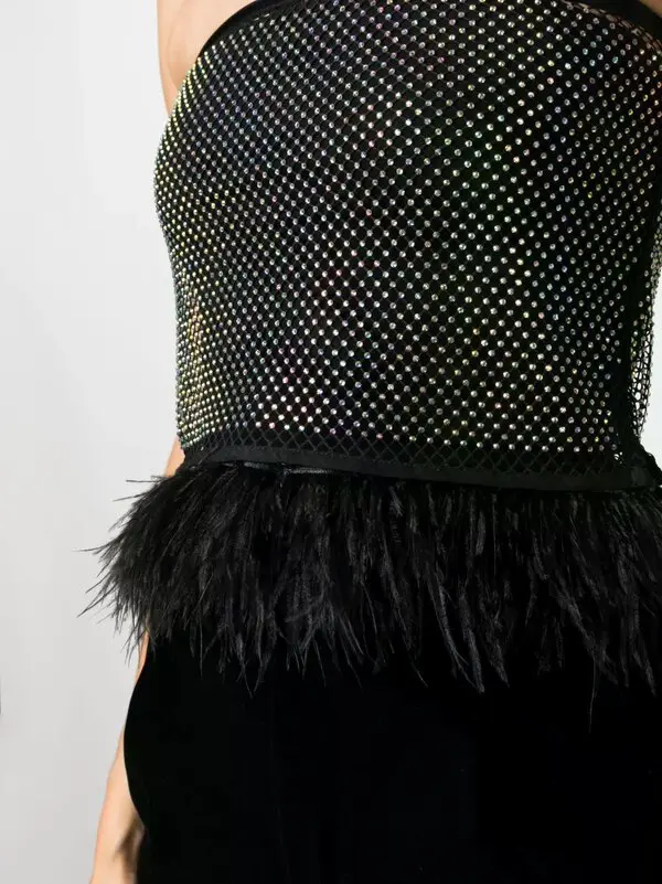 Patrizia Pepe Feather-trim Rhinestone Mesh Top