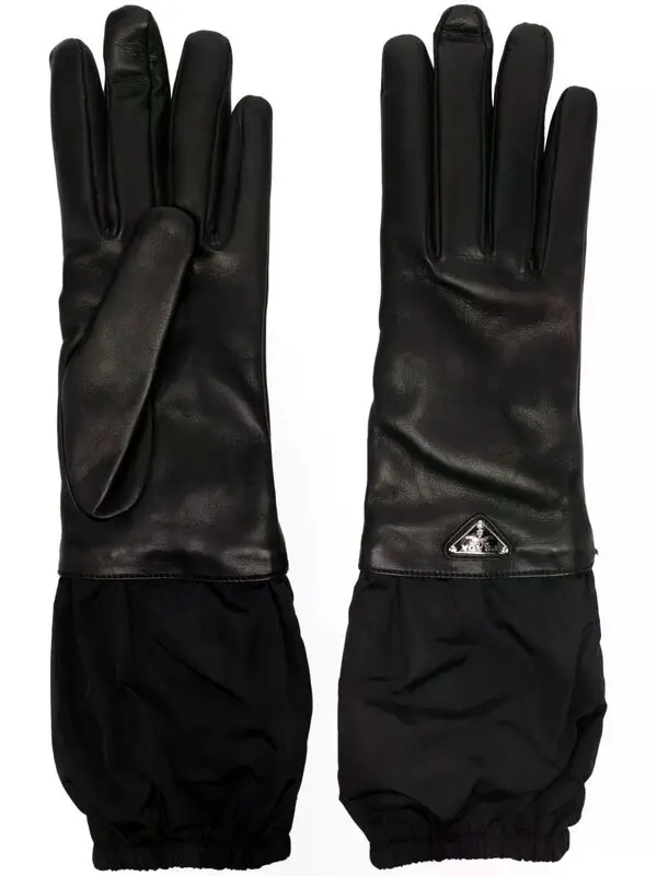 Prada Enamel-logo Leather Gloves - Black