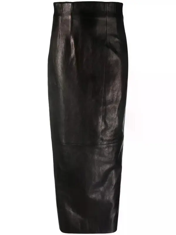 Khaite The Loxley Leather Midi Skirt - Black