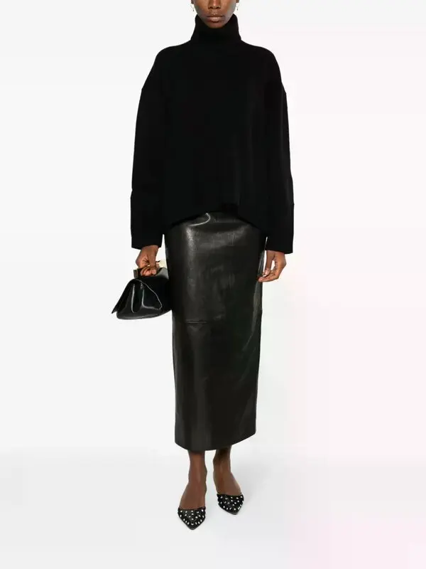 Khaite The Loxley Leather Midi Skirt - Black