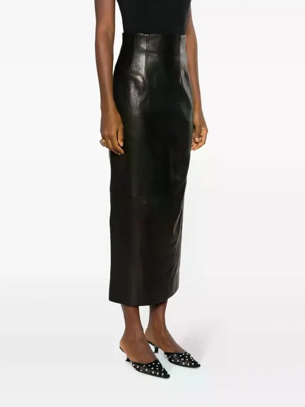 Khaite The Loxley Leather Midi Skirt - Black