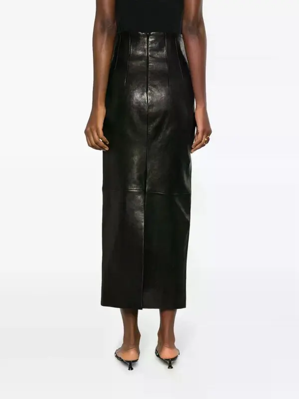 Khaite The Loxley Leather Midi Skirt - Black