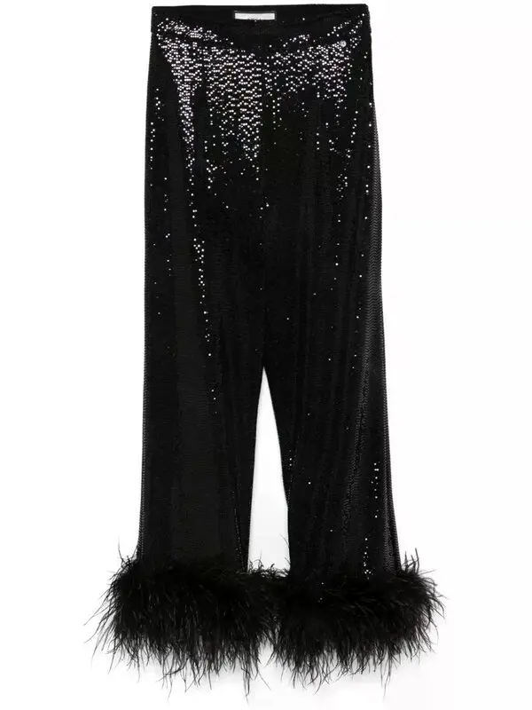 NISSA Sequined Straight Leg Trousers - Black