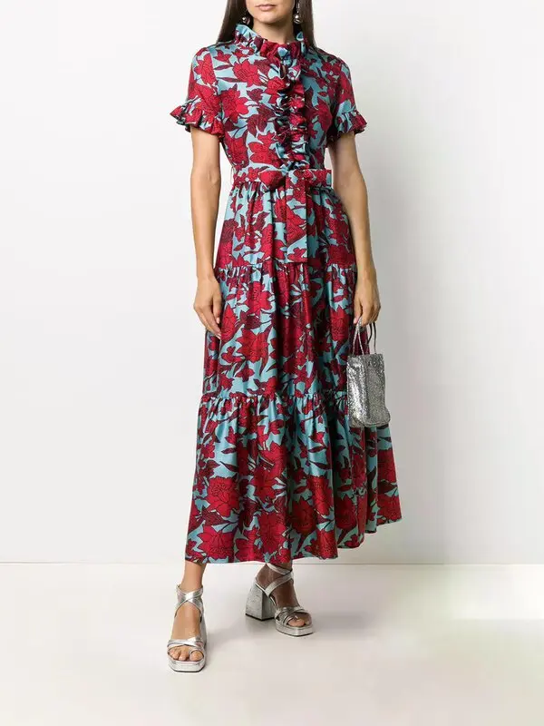 La DoubleJ Long And Sassy Floral Ruffle Dress - Red