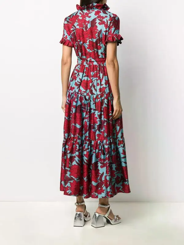 La DoubleJ Long And Sassy Floral Ruffle Dress - Red