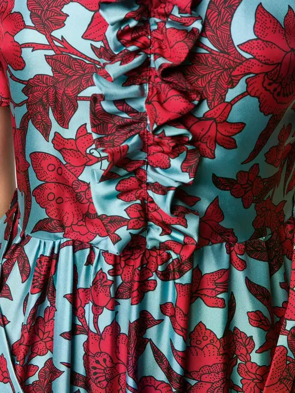 La DoubleJ Long And Sassy Floral Ruffle Dress - Red