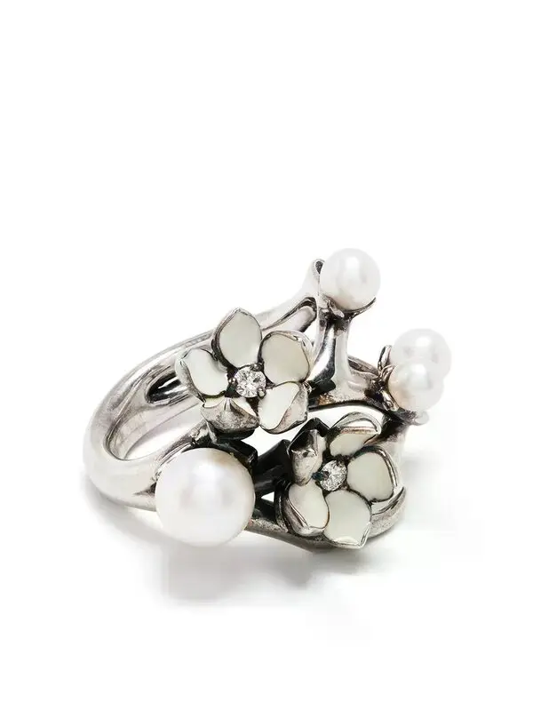 SHAUN LEANE Cherry Blossom Diamond And Pearl Ring - Silver