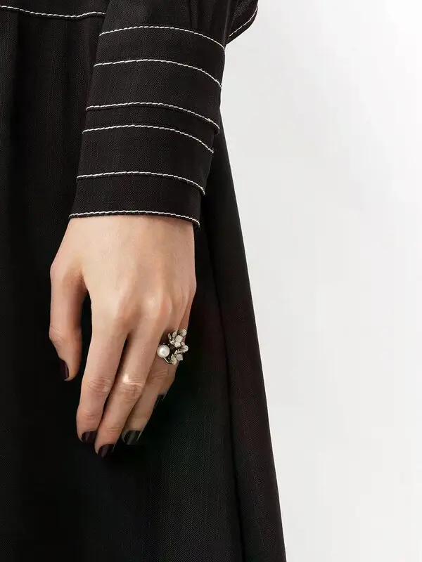 SHAUN LEANE Cherry Blossom Diamond And Pearl Ring - Silver