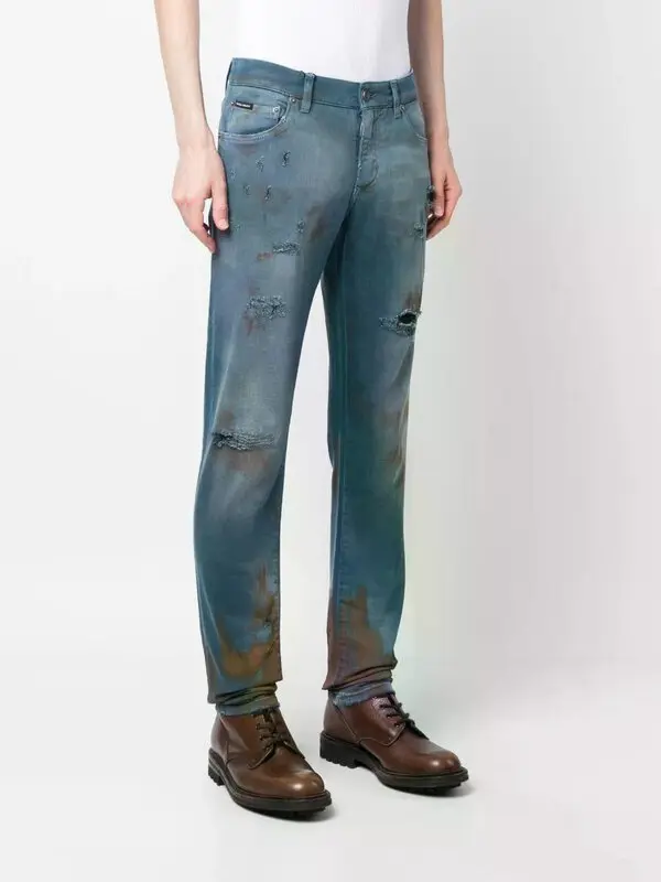Dolce & Gabbana Distressed Straight-leg Jeans