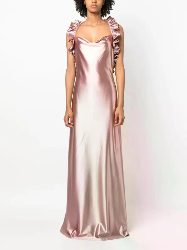RAYANE BACHA Iris Satin Ruffled Maxi Dress