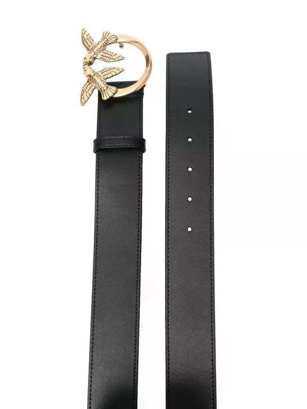 Pinko Love Birds Logo-plaque Leather Belt - Black
