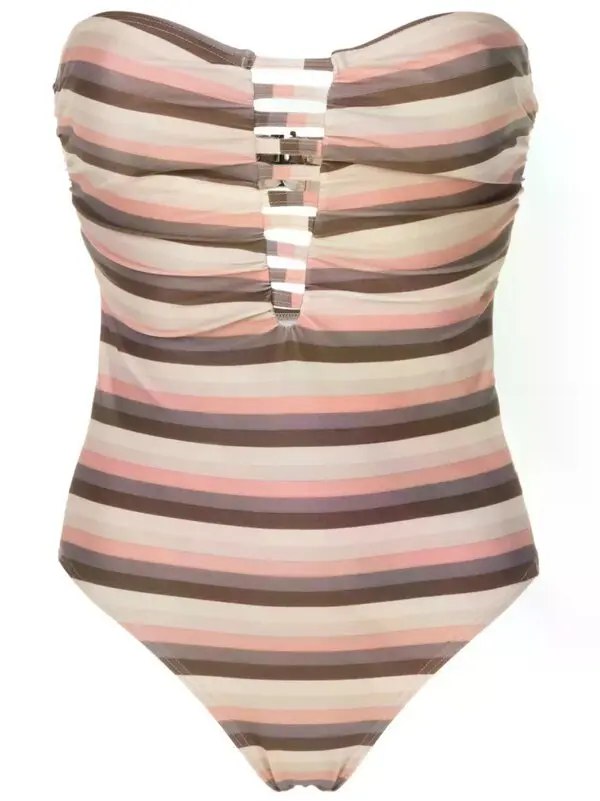 AMIR SLAMA Striped Cut-out Strapless Swimsuit - Neutrals