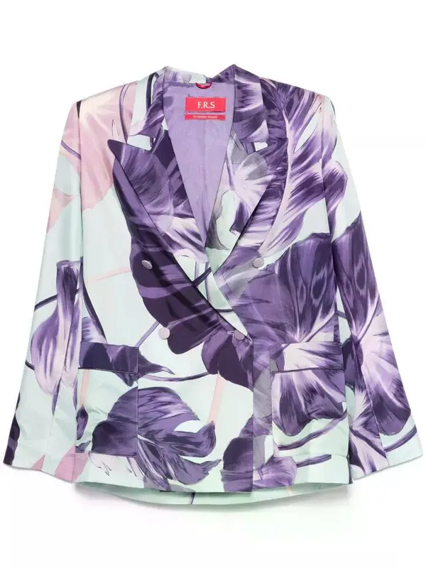 F.R.S FOR RESTLESS SLEEPERS Floral Print Double-breasted Blazer - Blue