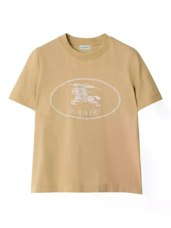 Burberry Knight Stamp Embroidered Cotton T-shirt - Neutrals