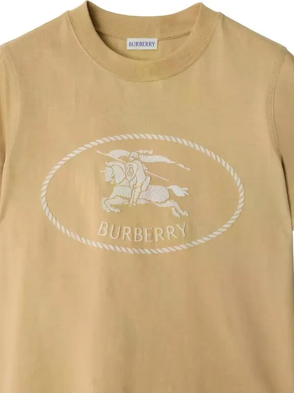 Burberry Knight Stamp Embroidered Cotton T-shirt - Neutrals