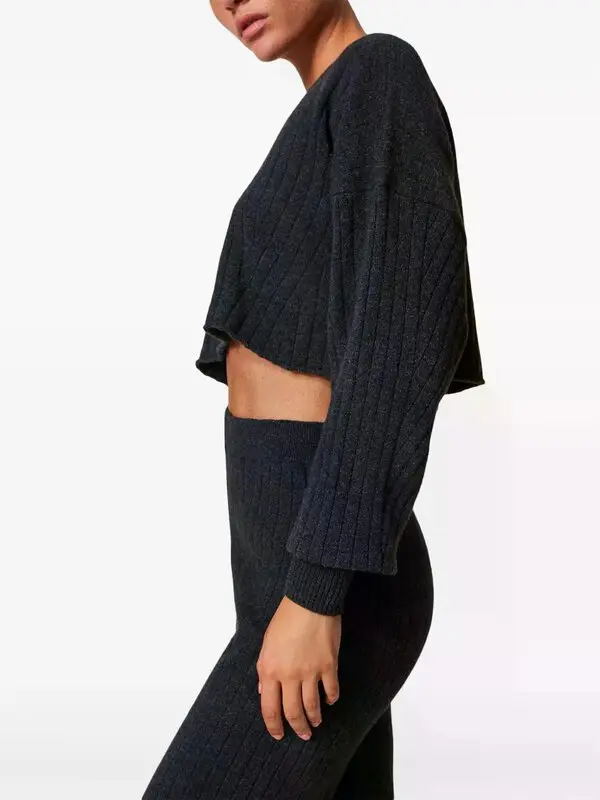 TWINSET Wool Blend Ribbed Knit Cropped V-neck Sweater