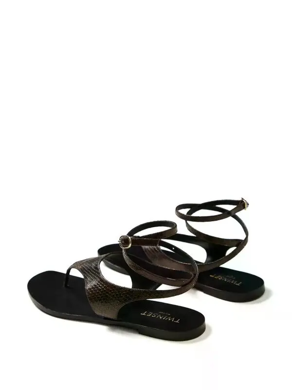 TWINSET Snakeskin-effect Flat Sandals - Brown