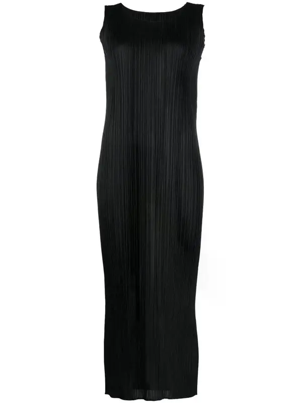 Issey Miyake Sleeveless Pleated Midi Dress - Black