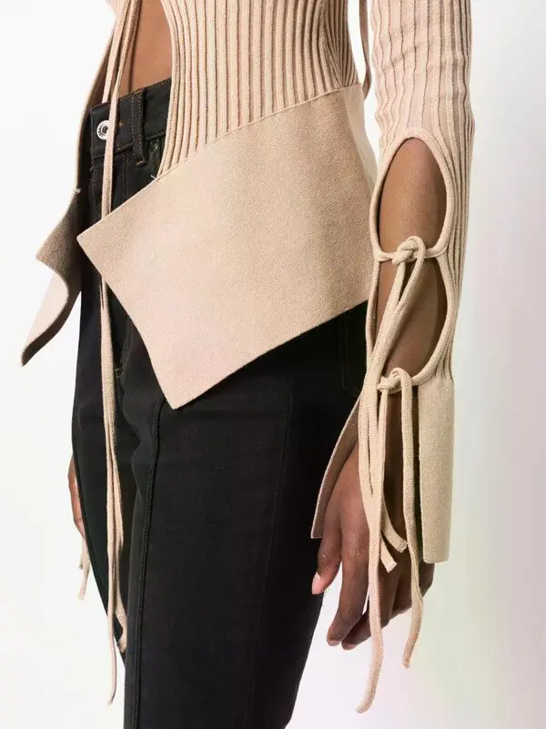 ANDREĀDAMO Tie-fastening Long-sleeve Knitted Top - Neutrals