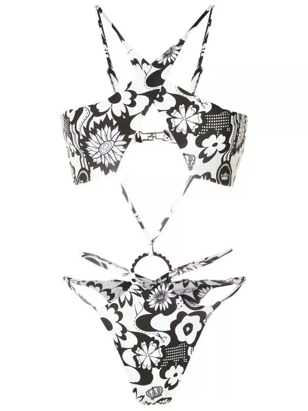AMIR SLAMA Floral-print Crossover One-piece Swimsuit - Multicolour