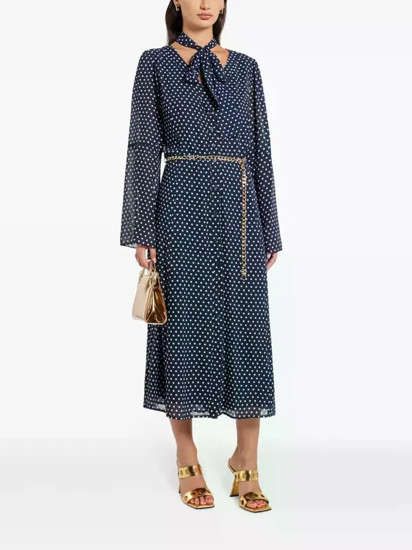 Michael Kors Polka-dot Belted Midi Dress