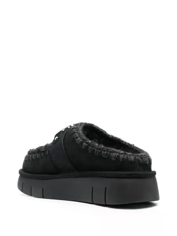 Mou Logo-lettering Suede Slippers - Black