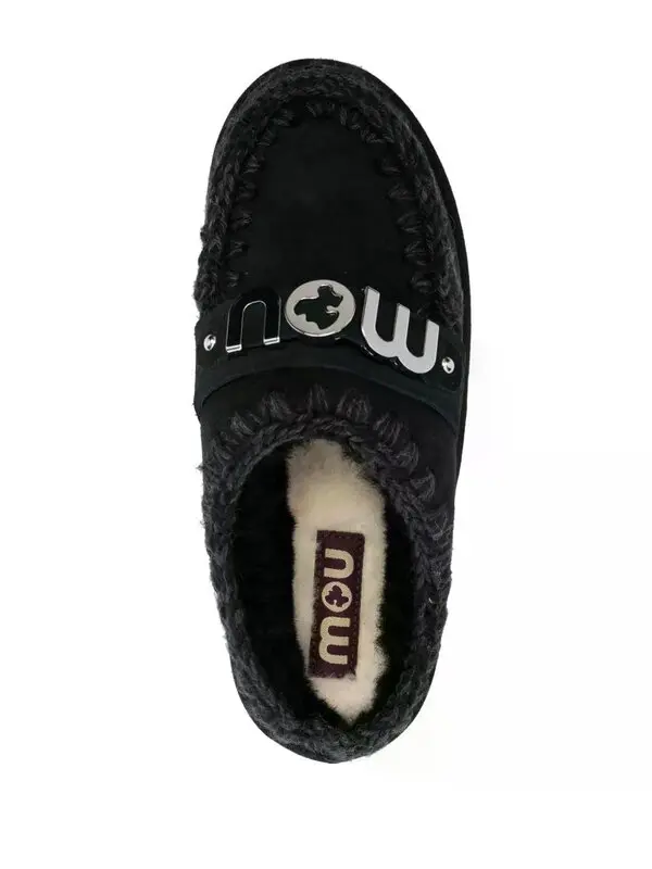 Mou Logo-lettering Suede Slippers - Black