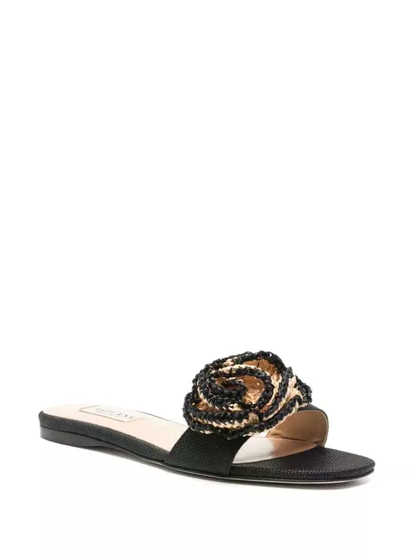 ARTEANA Floral Appliqué Leather Slides