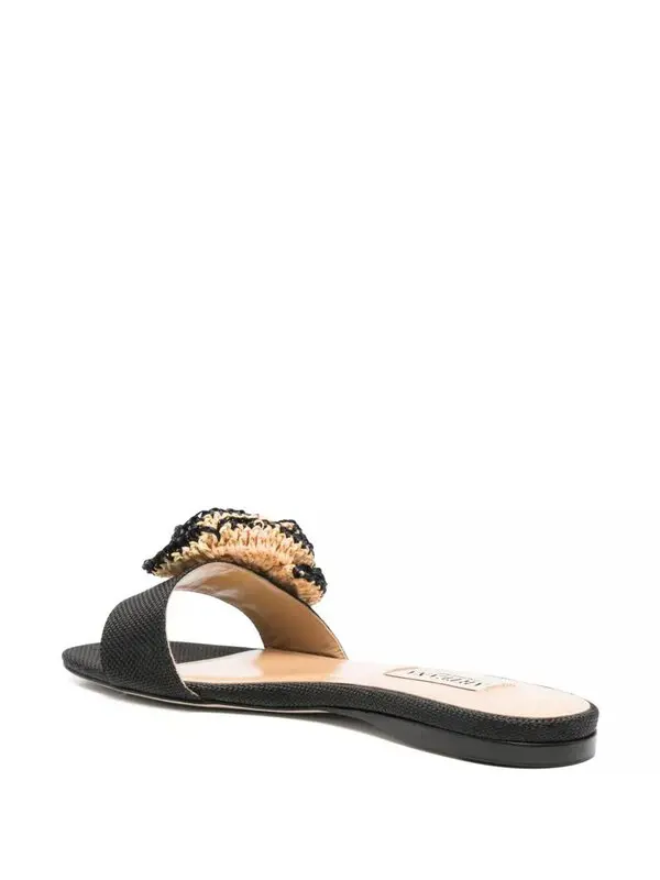 ARTEANA Floral Appliqué Leather Slides
