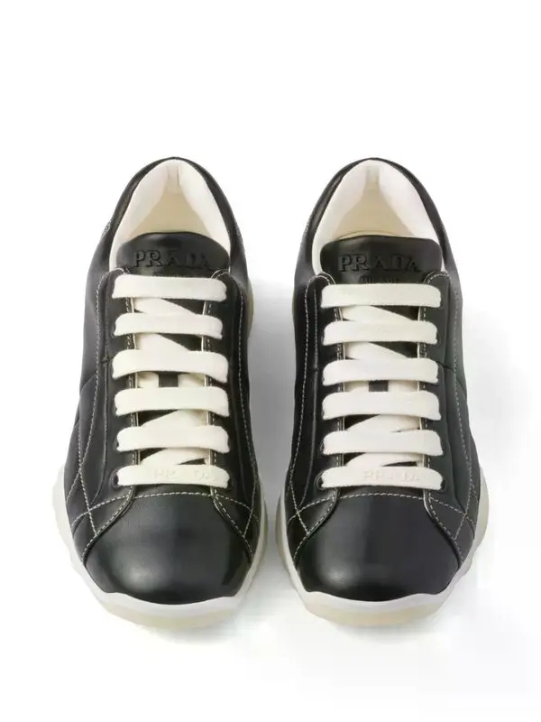 Prada Lace-up Leather Sneakers - Black