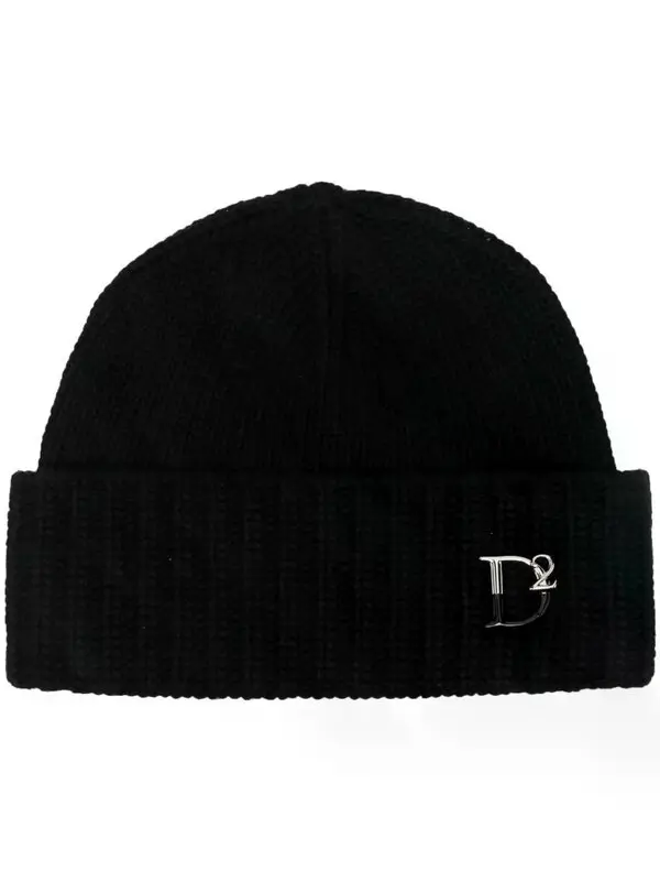 Dsquared2 Monogram-plaque Knitted Beanie - Black