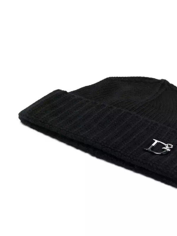 Dsquared2 Monogram-plaque Knitted Beanie - Black