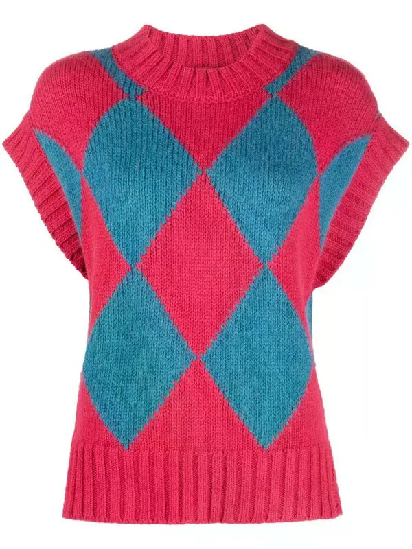 La DoubleJ Argyle Intarsia-knit Vest - Red