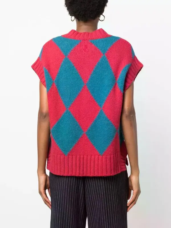 La DoubleJ Argyle Intarsia-knit Vest - Red