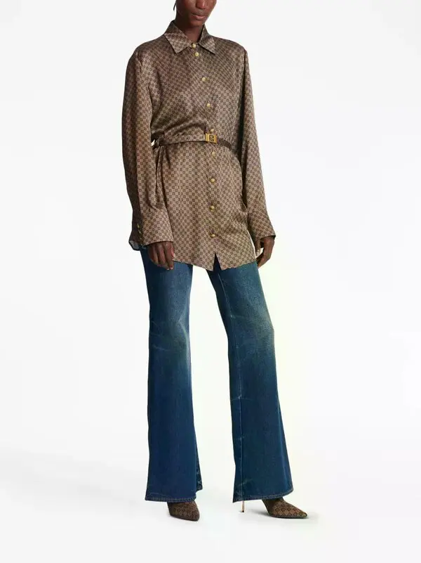 Balmain Mini Monogram-print Silk Shirt