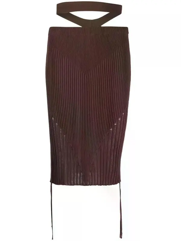 ANDREĀDAMO Ribbed-knit Pencil Skirt - Brown