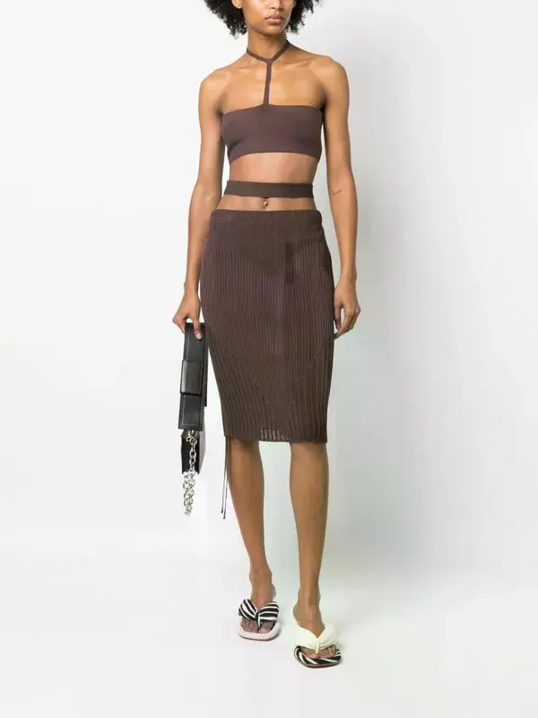 ANDREĀDAMO Ribbed-knit Pencil Skirt - Brown