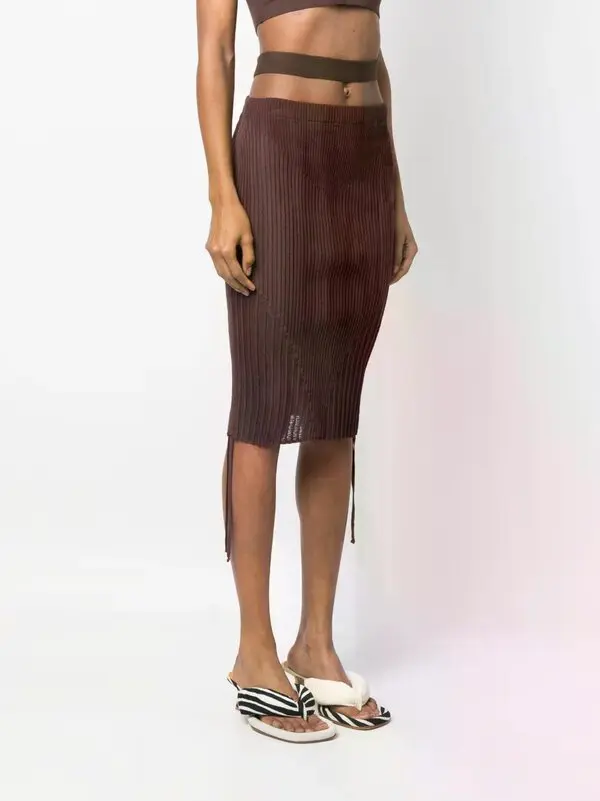 ANDREĀDAMO Ribbed-knit Pencil Skirt - Brown