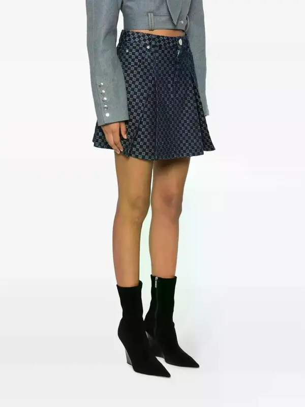 Balmain Pleated Monogram-jacquard Denim Miniskirt
