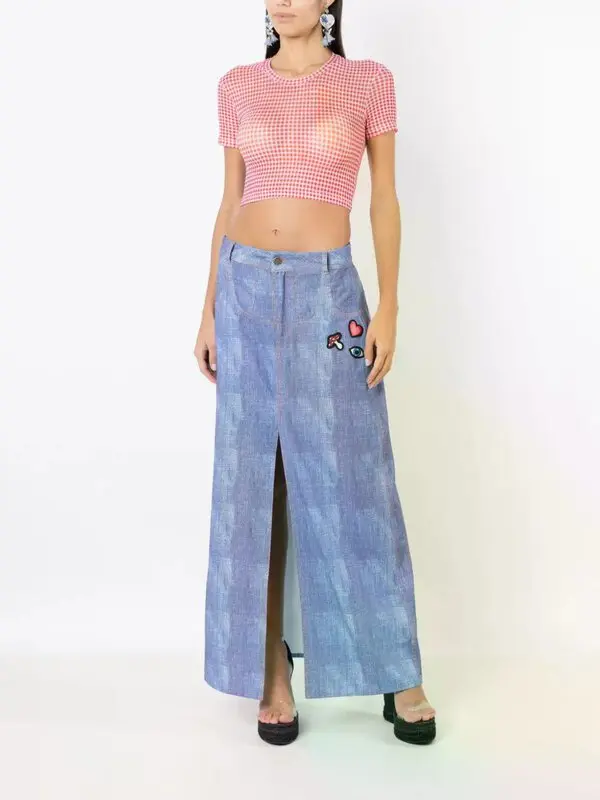 AMIR SLAMA Gingham-check Pattern Crop T-shirt