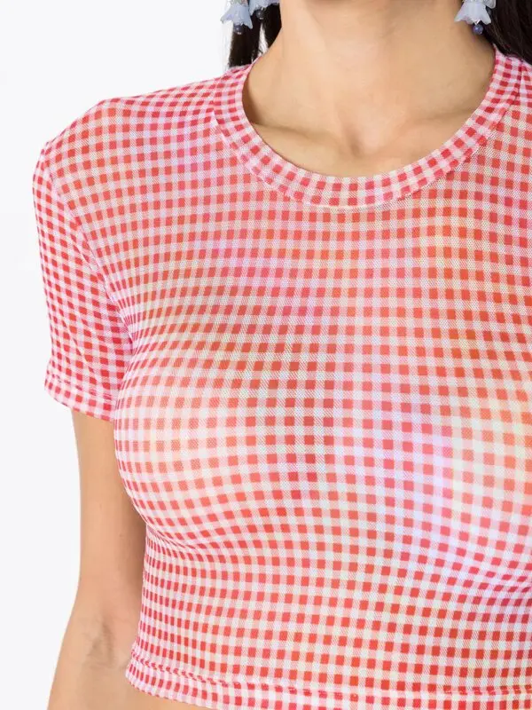 AMIR SLAMA Gingham-check Pattern Crop T-shirt