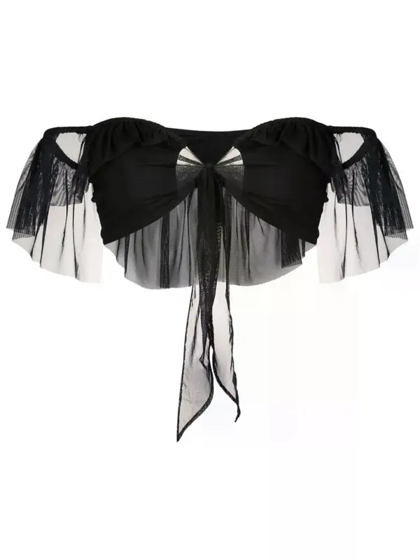 AMIR SLAMA Tie-fastening Sheer Crop Top - Black