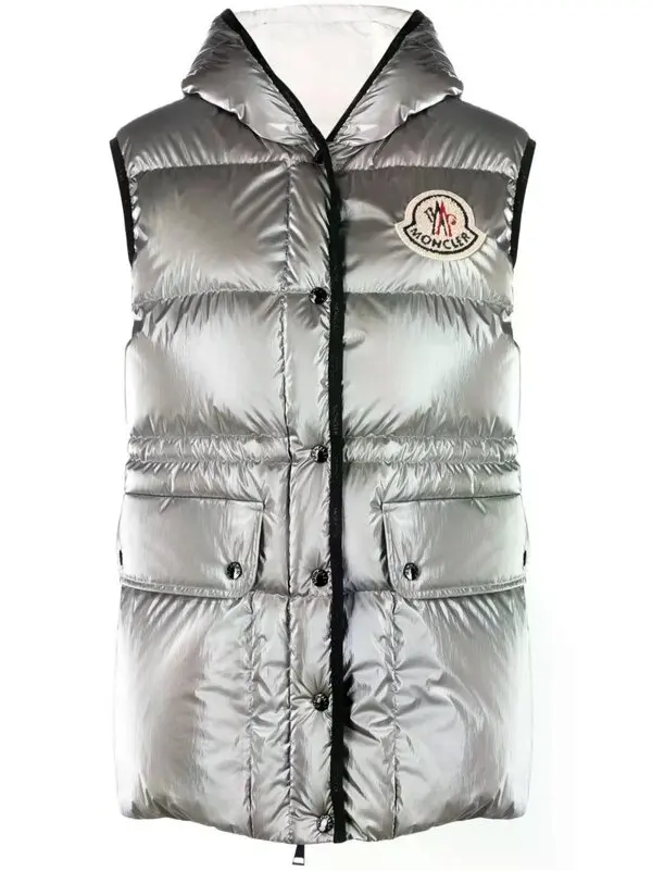 Moncler Hera Hooded Down Gilet - Silver